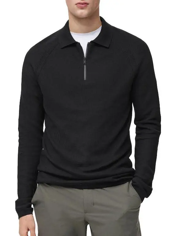 Mango Long Sleeve Quarter Zip Polo With Coolmax® Technology - Black