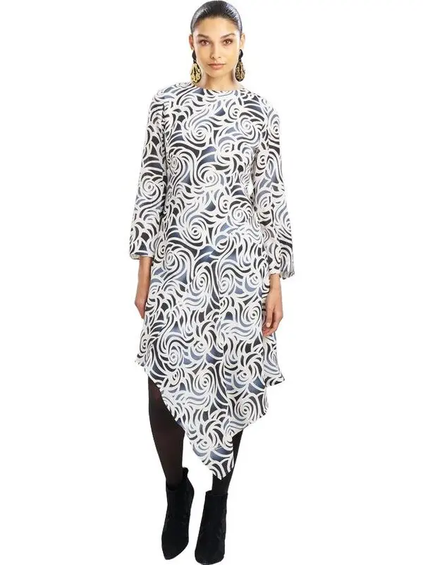 Natori Scroll Asymmetrical Drape Dress - Natural