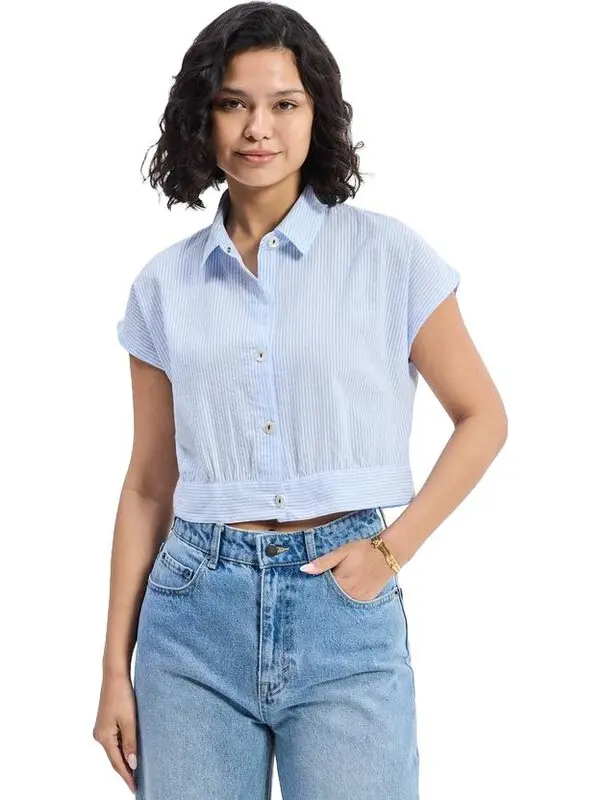 REISTOR Oversized Crop Striped Shirt - Stripe
