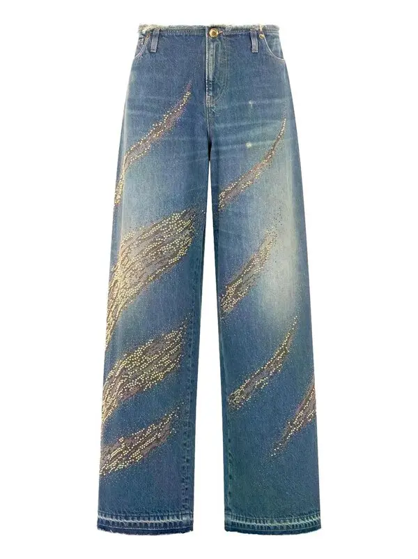Roberto Cavalli Distressed Wide-leg Jeans - Blue