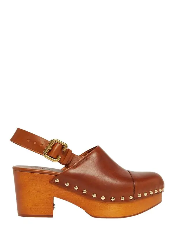 Chloé Jeannette Leather Slingback Platform Clogs - Ginger Brown