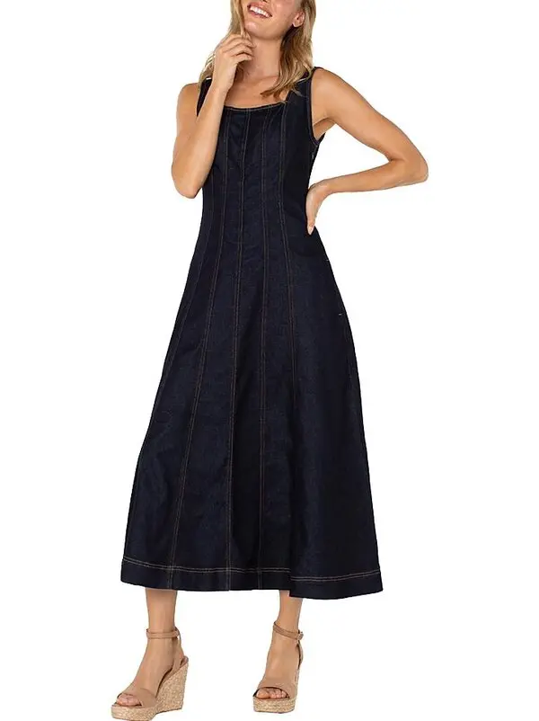 LIVERPOOL Smocked Back Midi Dress - Indigo Rinse