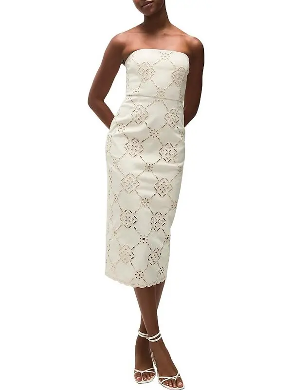 Veronica Beard Netia Strapless Embroidered Dress - Ecru
