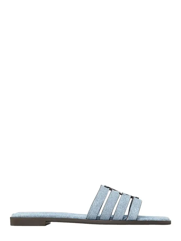 Tory Burch Ines Caged Denim Flat Slides - Blue Cloud  Blue Cloud