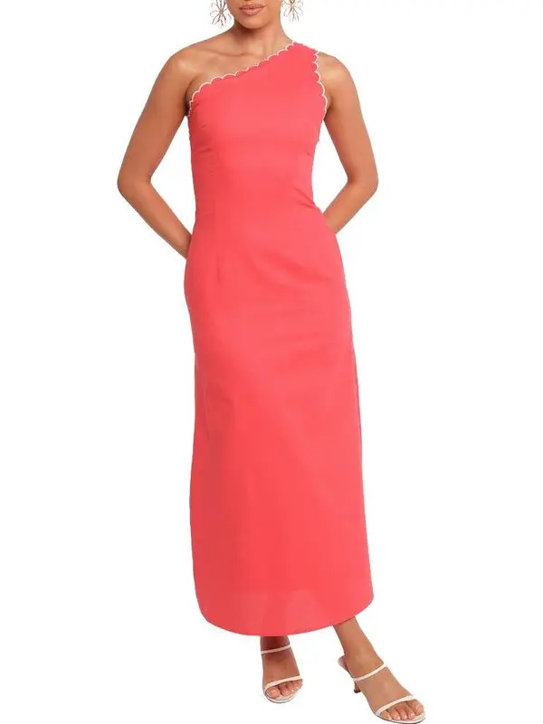 PETAL & PUP Amani One-shoulder Maxi Dress - Coral