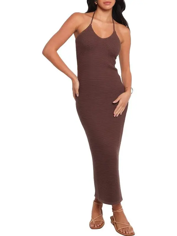 PETAL & PUP Darya Halter Sweater Dress - Cocoa