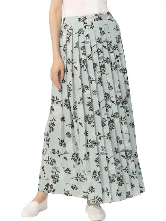 KIMI + KAI Print Box Pleat Maxi Skirt - Dusty Blue