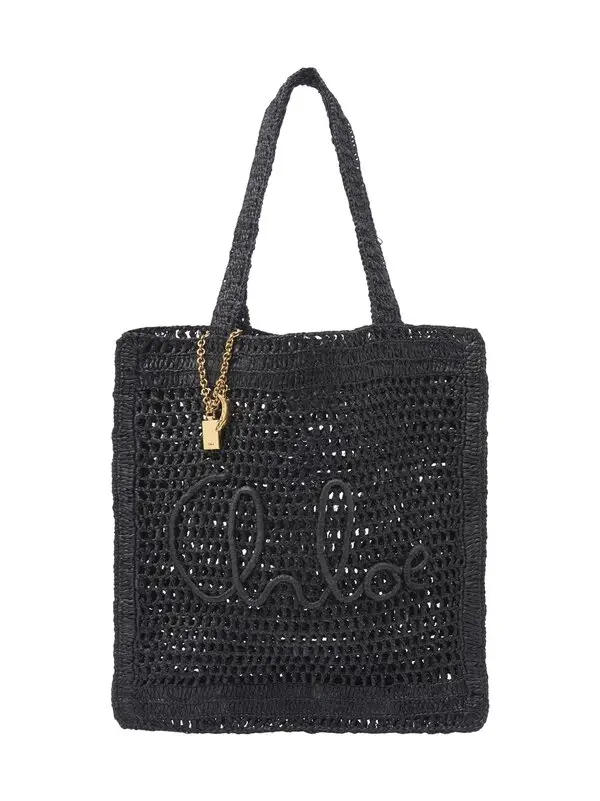 Chloé Summer Banana Raffia Tote Bag - Black