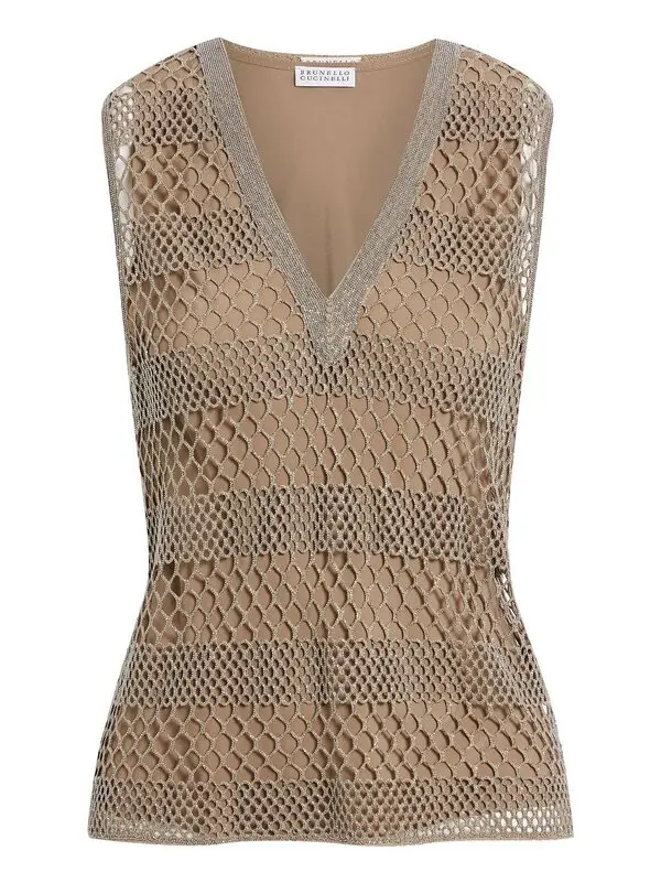 Brunello Cucinelli Bead-embellished Crocheted Top - Taupe
