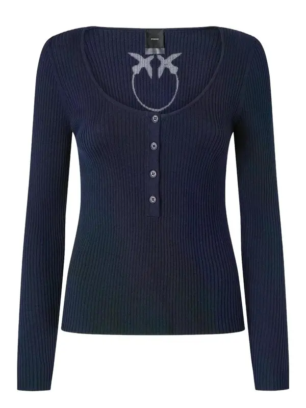 Pinko Love Birds Logo Ribbed Top - Blue