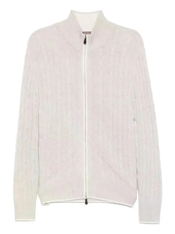 N.peal Contrast Cable Zip-up Sweater - Neutrals