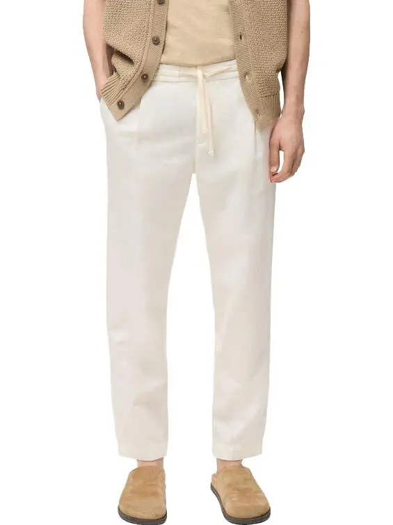 Mango Slim Fit Linen & Cotton Drawstring Pants - White