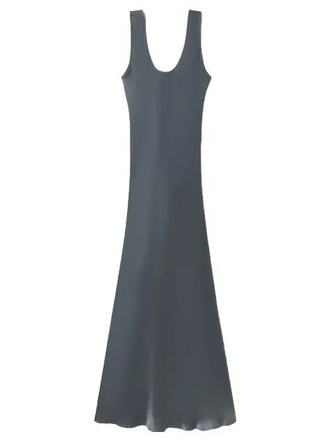 Silk Laundry Scoop Neck Ankle Length Dress - Slate