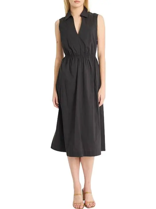 LUXELY Collared Cutout Midi Dress - Meteorite