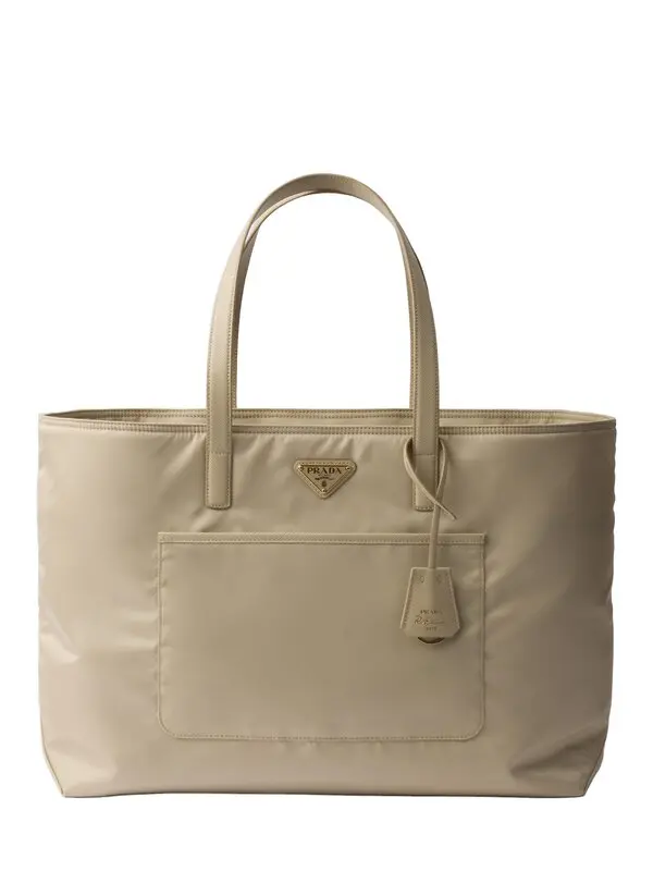 Prada Re-edition 1978 Large Re-nylon And Saffiano Leather Tote - Desert Beige