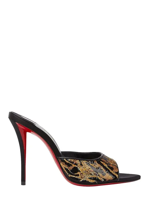 CHRISTIAN LOUBOUTIN Animal-print Sequin Mules - Black