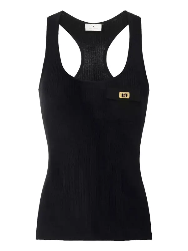 Elisabetta Franchi Logo Plaque Ribbed Tank Top - Black