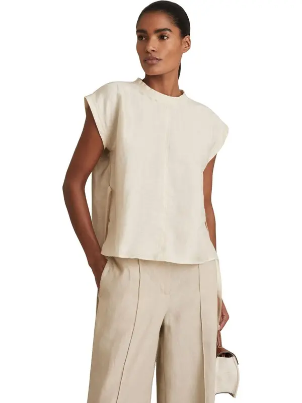 REISS Soleya Linen-blend T-shirt - Cream