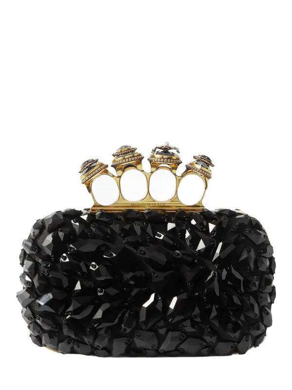 Alexander McQueen Skull Ring Knuckle Satin Clutch - Black
