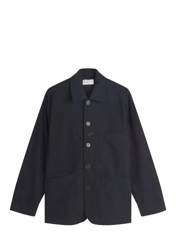 Universal Works Ospinal Cotton Seersucker Bakers Jacket - Dark Navy