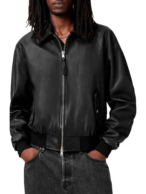 All Saints Marco Leather Bomber Jacket - Vintage Black