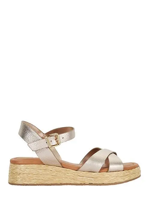 DUNE Littleton Cross-strap Leather Raffia Flatform Sandals - Gold Leather