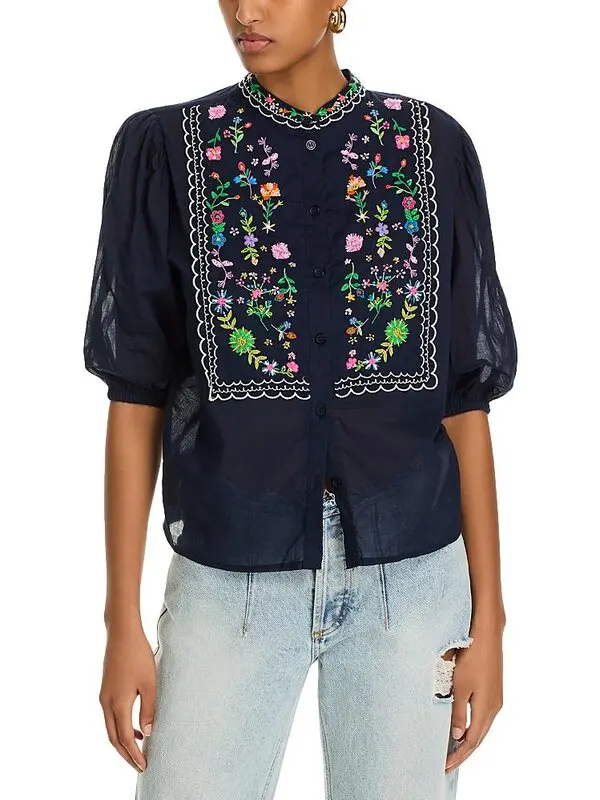 Essentiel Antwerp Embroidered Top - Dark Sapphire