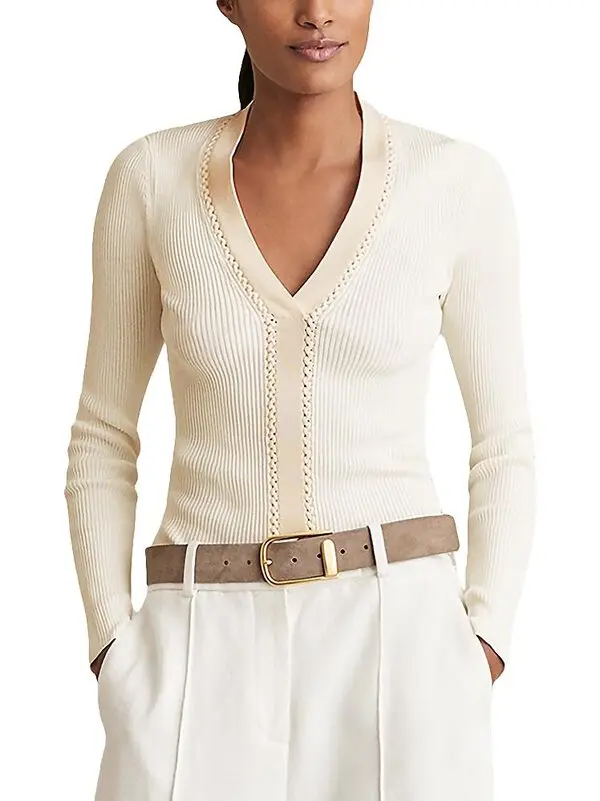 REISS Lauri Craft Stitch Top - Ivory