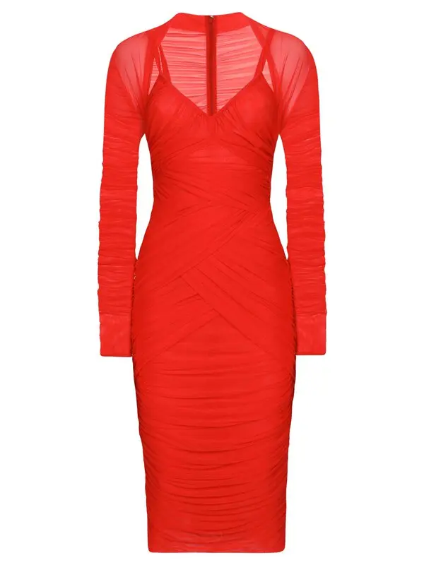 Dolce & Gabbana Tulle Draped Calf-length Dress - Red