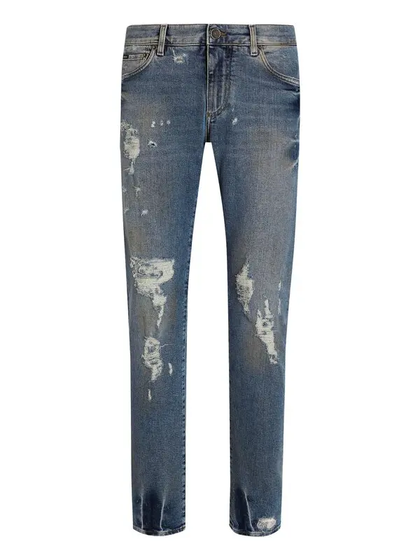 Dolce & Gabbana Slim-fit Stretch Jeans With Logo Tag - Multicolor
