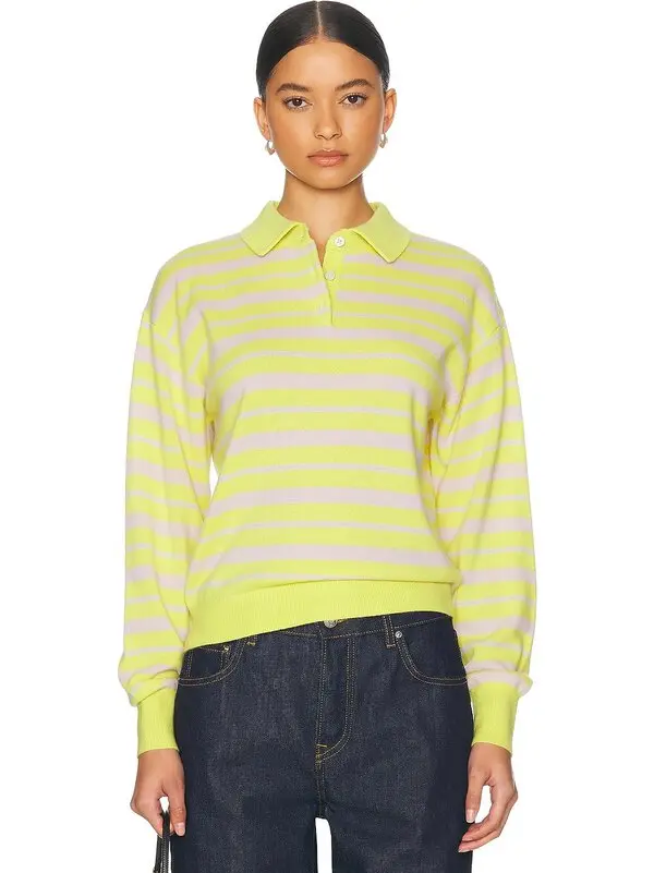 Guest In Residence Collegiate Stripe Polo Cashmere Sweater - Lemon Combo