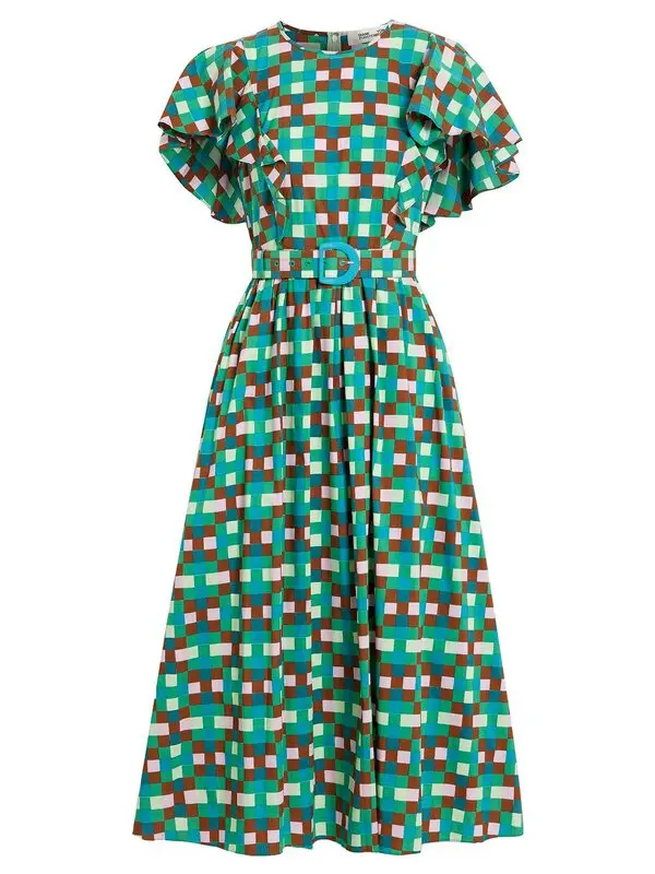 Diane Von Furstenberg Damon Belted Checked Midi Dress - Jade