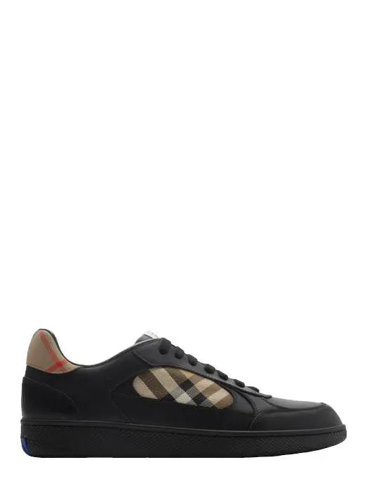 Burberry Terrace Leather And Check Canvas Sneakers - Black/ Sand Ip Check