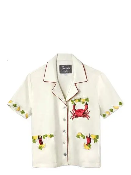 TOMBOLO Just A Pinch' Crop Cut Cabana Shirt - Sea-foam