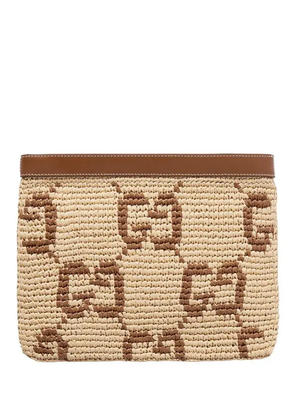 Gucci Leather-trimmed Crocheted Raffia Clutch - Neutrals