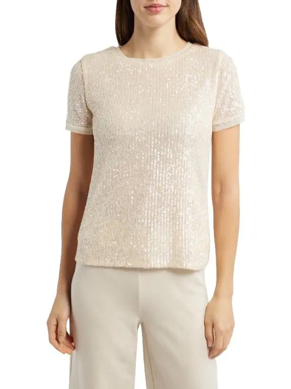 Anne Klein Sequin Mesh Top - Soft Latte