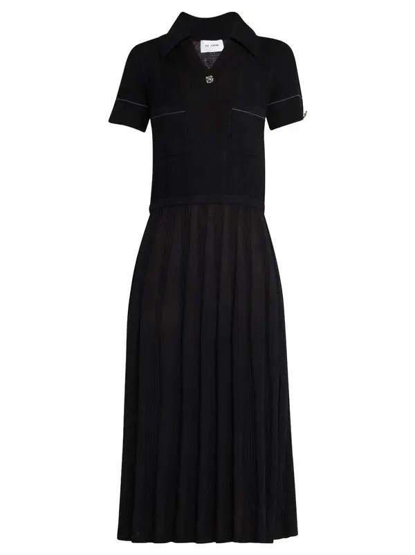 St. John Merino Knit Midi Polo Dress - Black