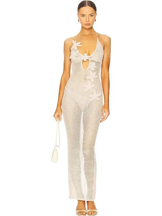 BANANHOT Hilsa Maxi Dress In Cream - Knitted Sand