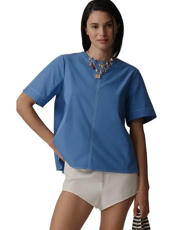 Maeve The Emmy Short-sleeve Swing Blouse - Blue Mountain