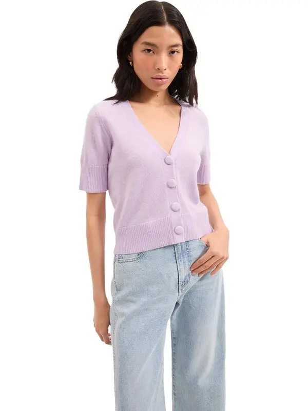 Veronica Beard Solene Short-sleeve Cashmere Cardigan - Soft Lilac