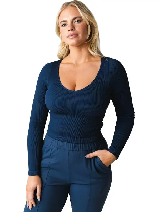 VITALITY Synergy V Long Sleeve Ribbed Top - Navy