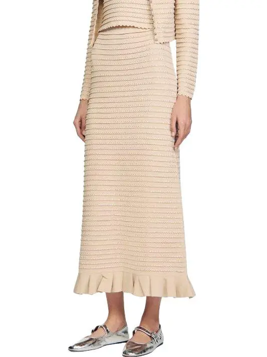 Sandro Rhinestone Knit Maxi Skirt - Beige