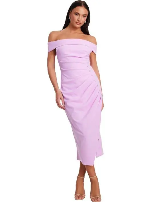 QUIZ Scuba Crepe Bardot Midi Dress - Lilac
