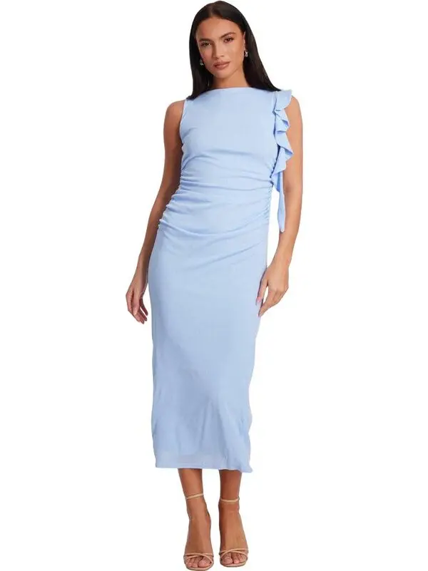QUIZ Jersey Frill Midi Dress - Pale Blue