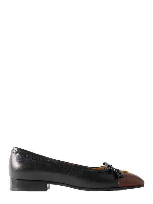 Valentino Garavani Valet Du Roi Logo-embellished Bow-detailed Two-tone Leather Loafers - Black