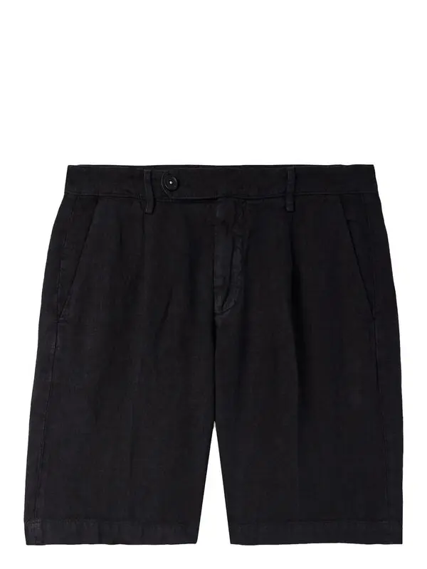 Massimo Alba Alaccia Straight-leg Pleated Linen Shorts - Black