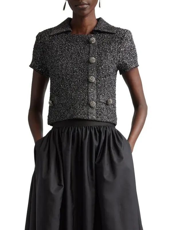 St. John Sequin Knit Top - Black
