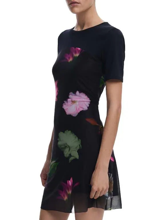 Desigual Floral Print Knit Minidress - Black