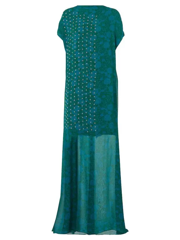 Dries Van Noten Printed Embellished Maxi Dress - Blue