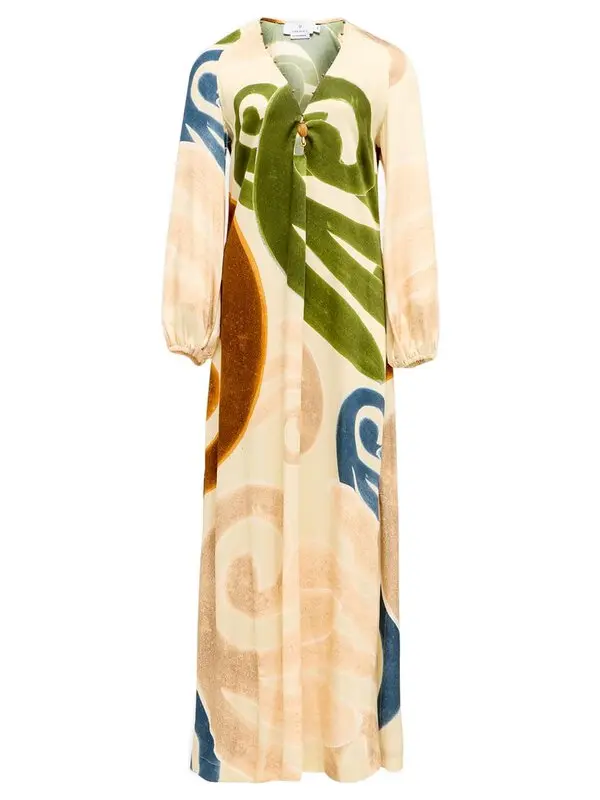 Themis Z Ellie Abstract-print Maxi Dress - Camel Blue Green